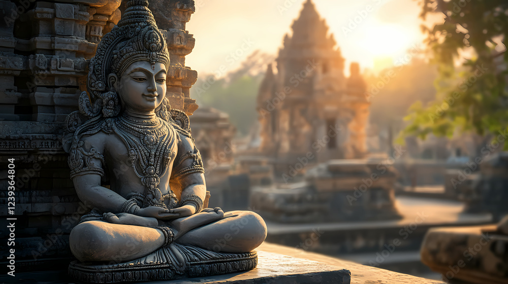 Ancient stone sculpture of brahma, detailed carvings, worn by time ...