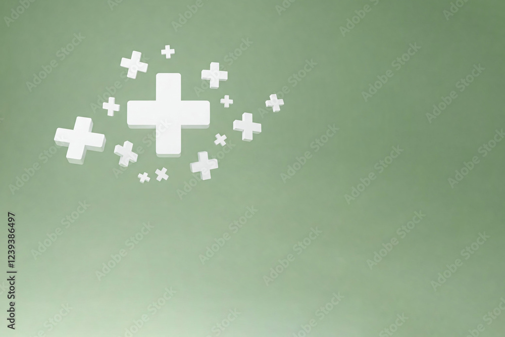 Floating Plus Signs, Green Background, Free Space for Design Stock ...