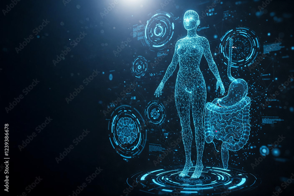 Human Body Scan: 3D Female Anatomy with Digestive System, Representing ...