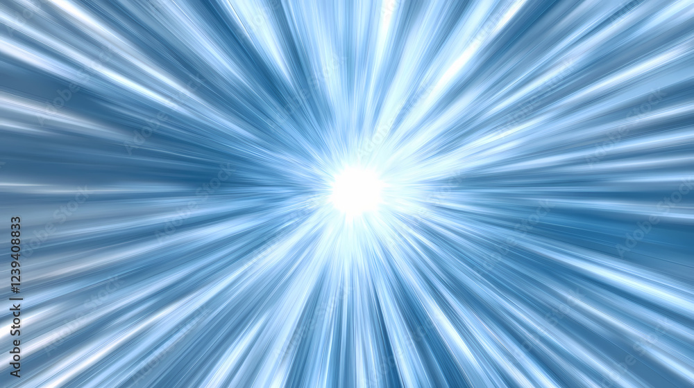 Blue light ray bursting from a central source isolate on transparent ...