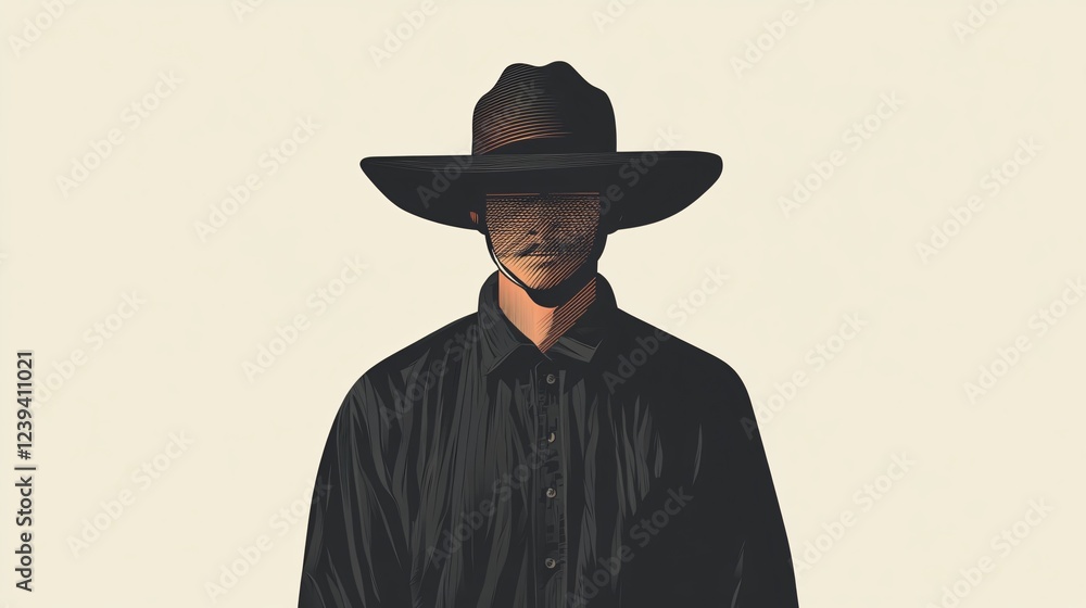 Amish Man Flat Vector Illustration with Beard and Straw Hat in ...