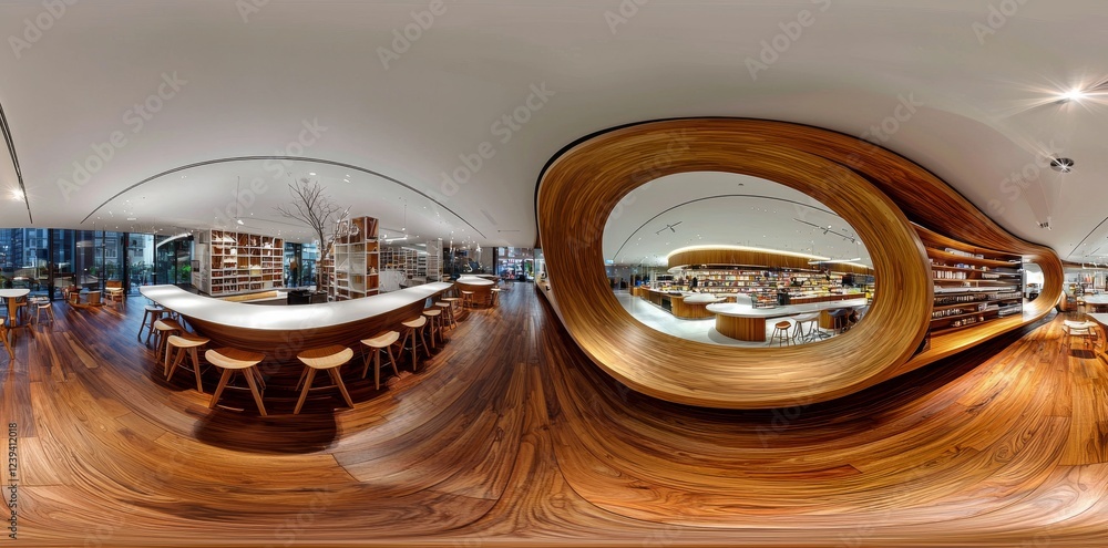 A complete 360-degree HDRI panoramic image of an empty white corridor ...