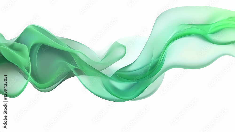 Green smoke wave. green abstract wave flow isolated on white background ...