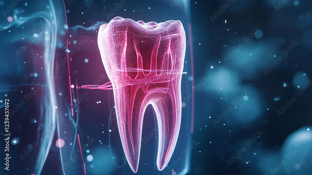 An artistic dental scan showing a wisdom tooth extraction plan, with a ...