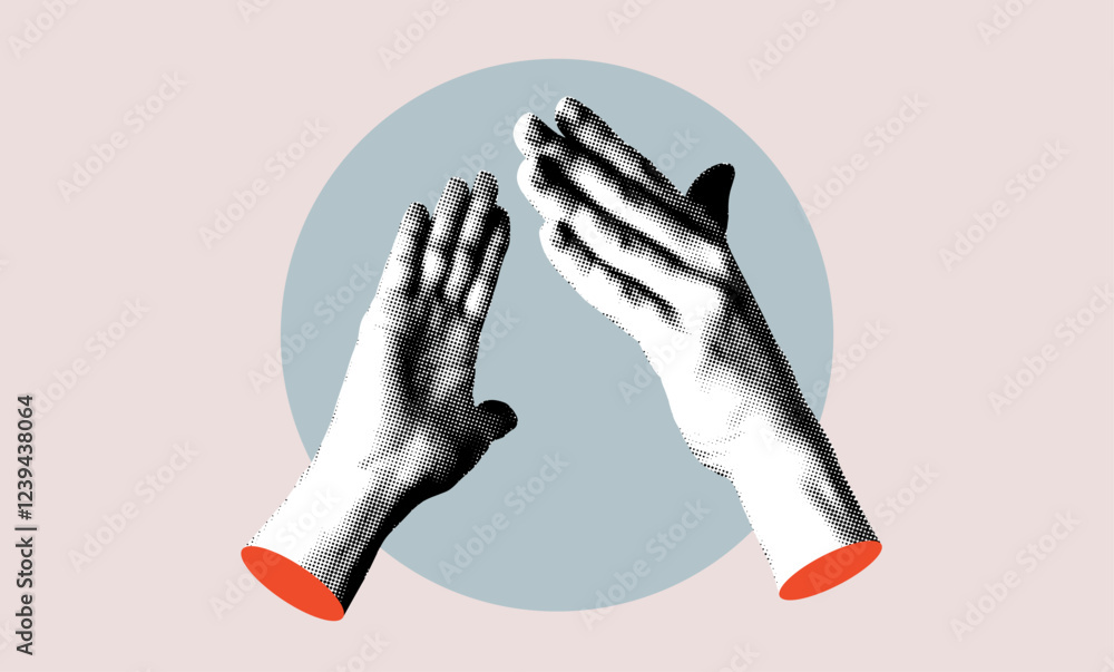 Halftone high five hands gesture. Modern collage. Handshake. Successful ...
