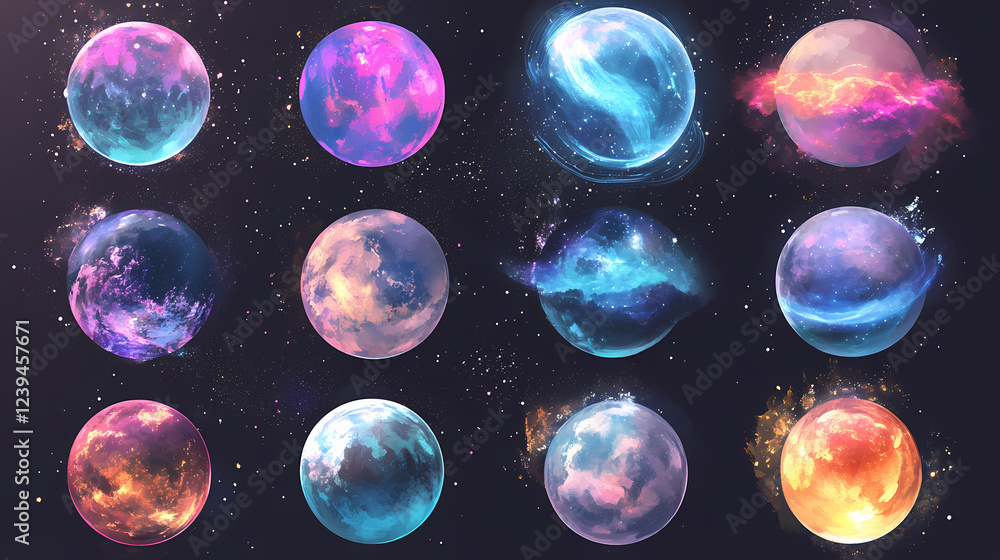 Png surreal planets nature elements art, element set on transparent ...