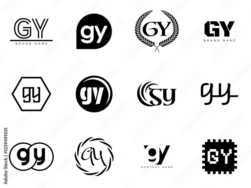 GY logo company template. Letter g and y logotype. Set different ...