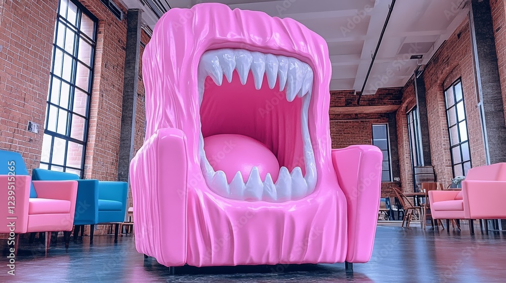 Pink monster chair in a modern loft. This unique piece adds a playful ...