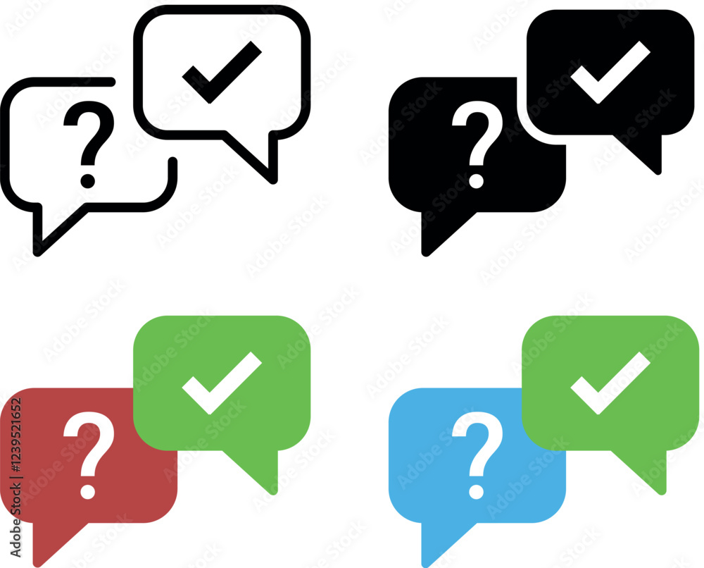 question mark icon in speech bubble with check mark tick icon symbol. faq ask speech bubble icon ...