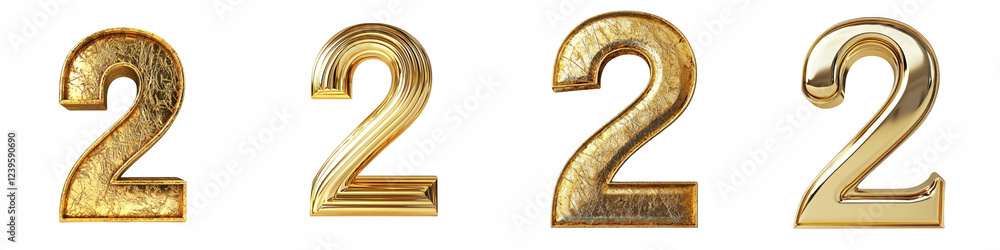 Number 2, made of Gold Block with engraved lines, logotype, Two ...