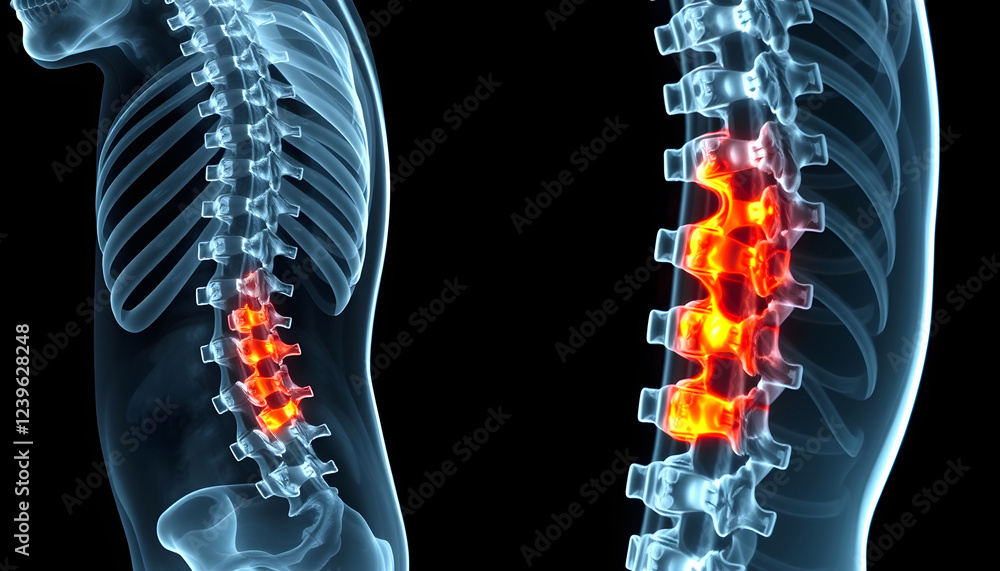 X-ray image Two views general x-ray and MRI lumbar spine showing ...