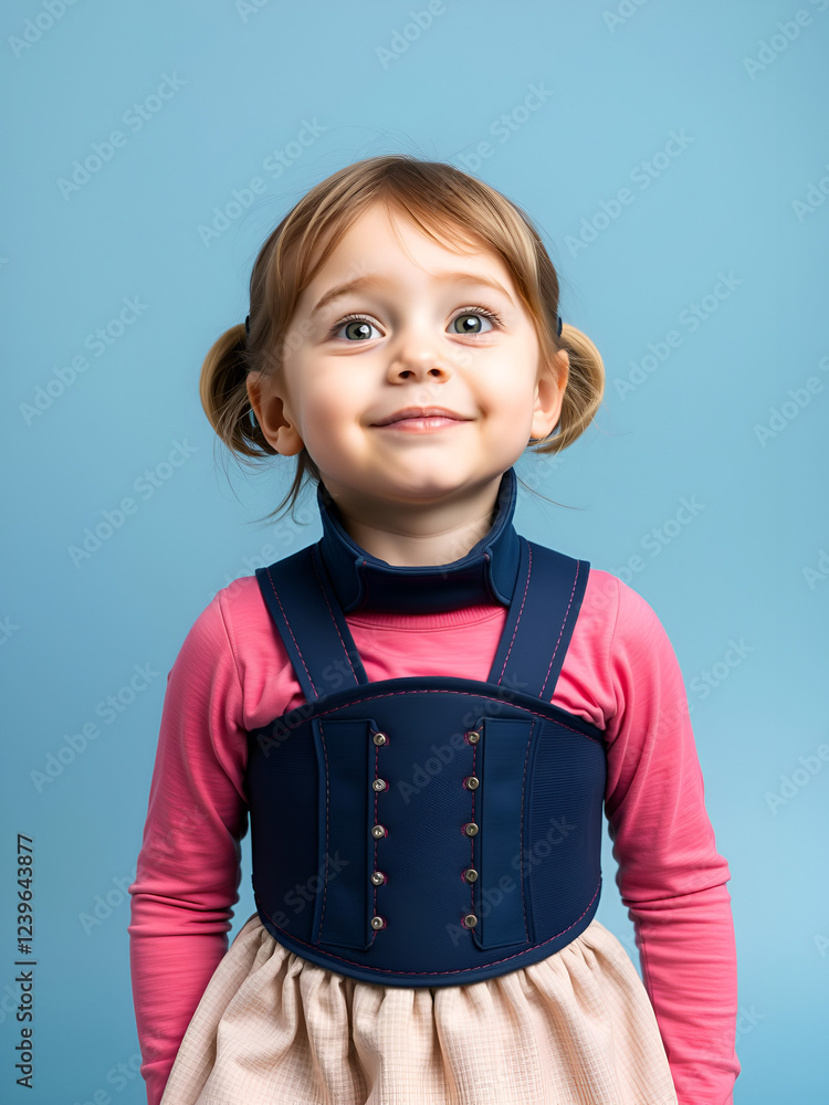 Little girl child with broken collarbone or with poor posture in ...