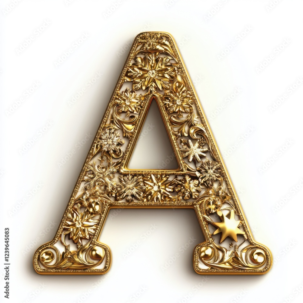 3D-rendered image of the letter "A" designed in a metallic style with a ...