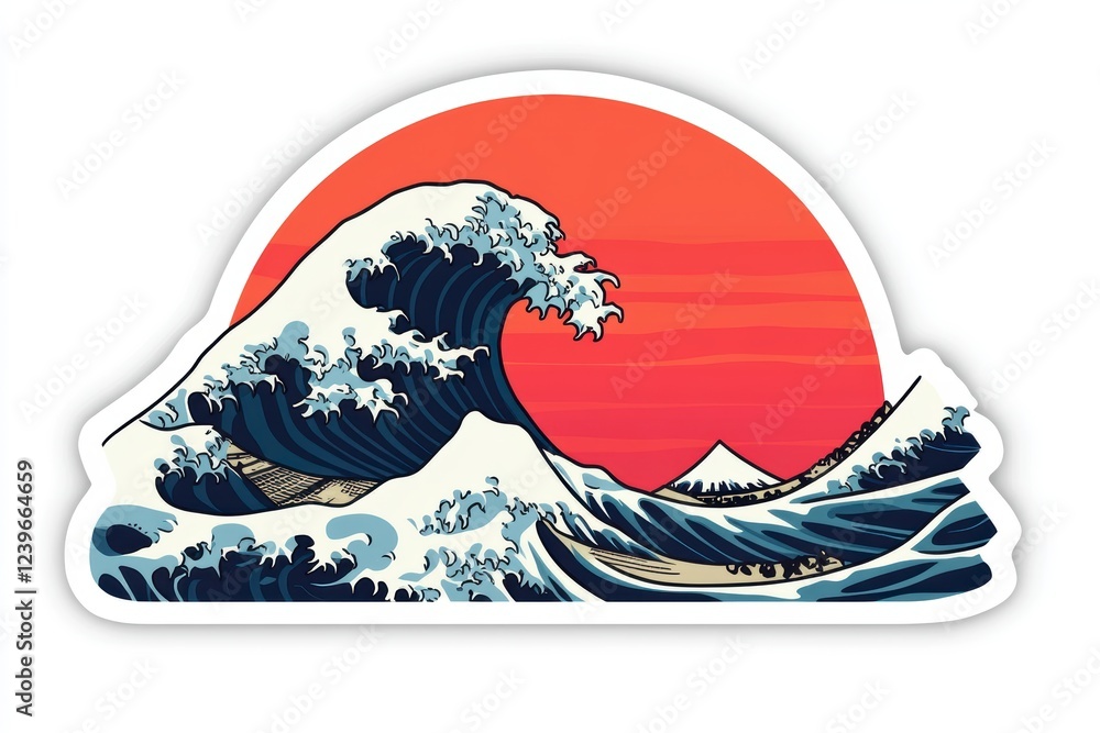 Sticker of The Great Wave off Kanagawa, white background, vector art ...