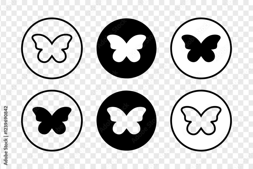 Round buttons with monarch or chameleon butterfly silhouette on ...