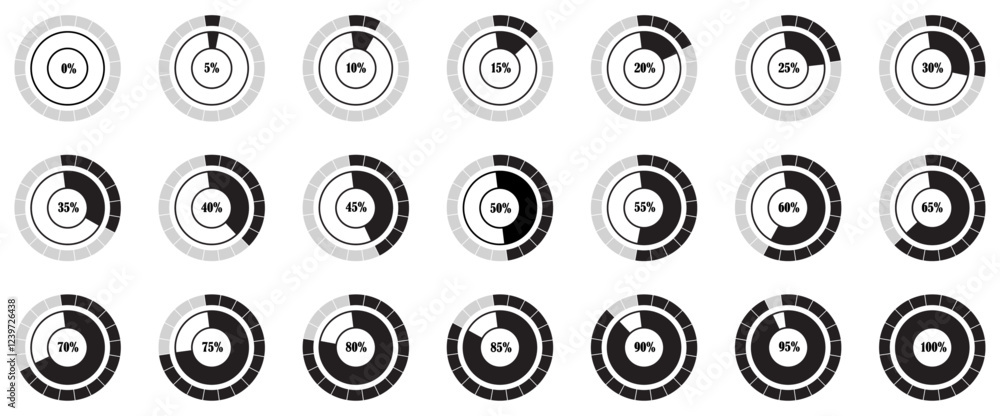 Circle percentage diagrams infographic set 0 10 20 30 40 50 60 70 80 90 ...