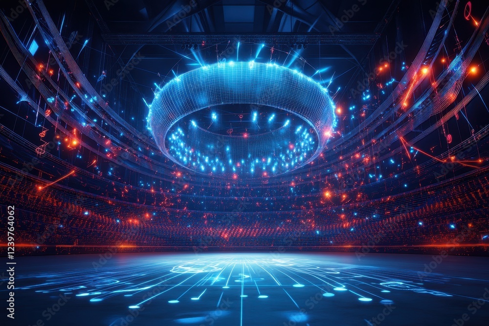 Futuristic Arena Stage Design: Neon Lights and Digital Art Installation ...