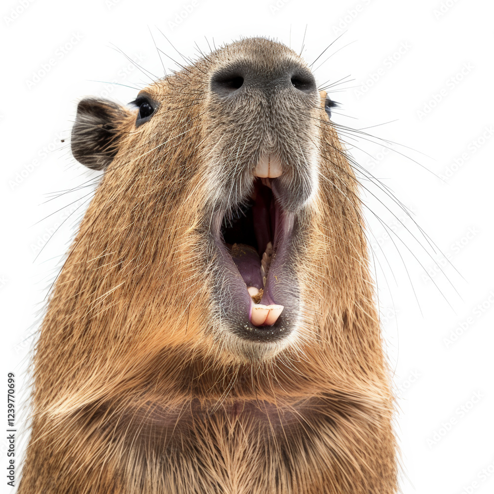 capybara yawning, showcasing its large teeth and whiskers Stock Photo ...