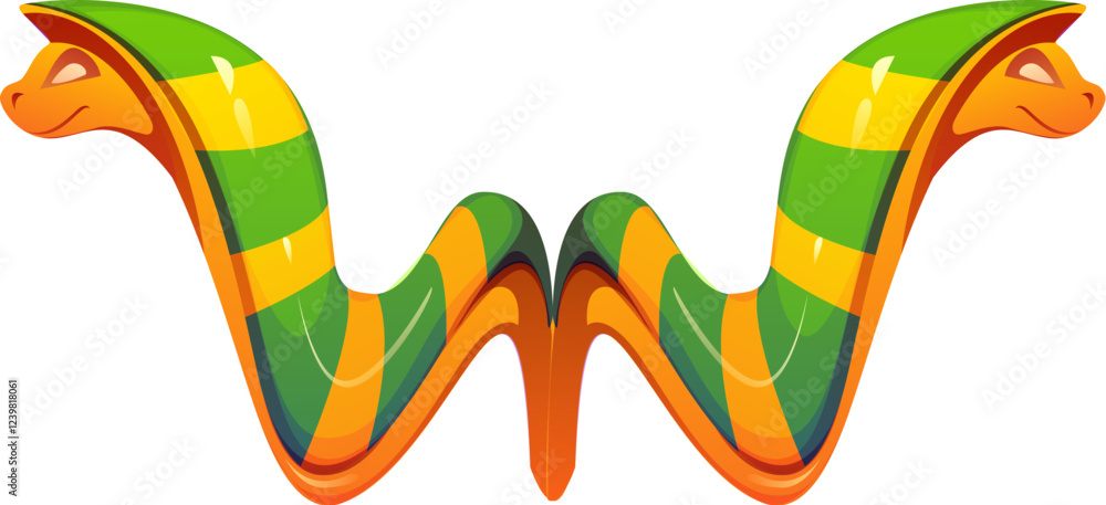 Cartoon Egyptian font golden snake W letter. Egyptian mythology latin ...