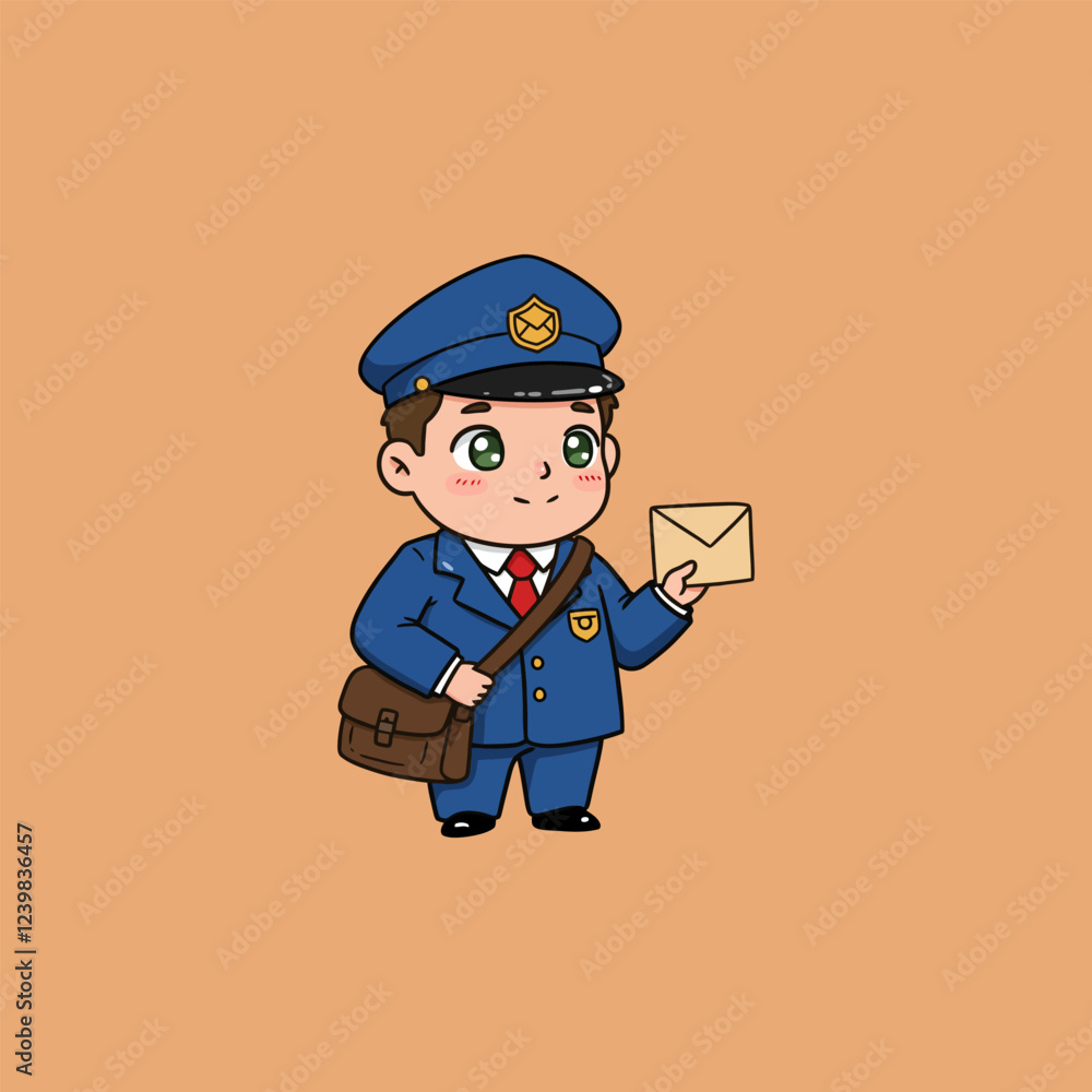 Cute Postman Cartoon Illustration with Letter Stock Vector | Adobe Stock