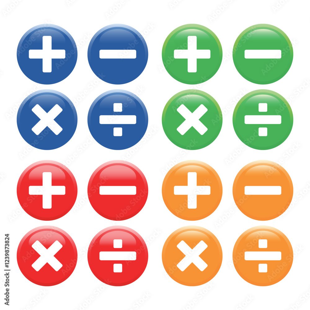 Vector illustration of addition, subtraction, multiplication and ...