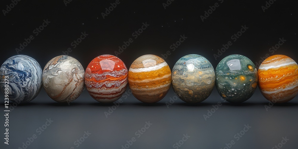 Realistic Solar System Model with Colorful Planetary Spheres Stock ...