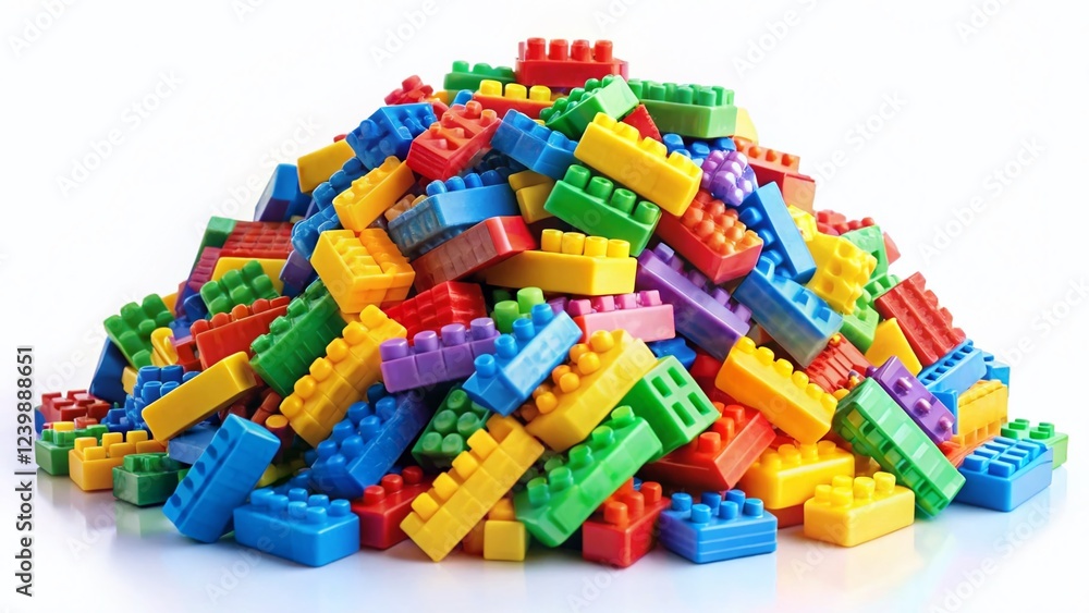 Vibrant Stackable Plastic Toy Bricks Overhead View Isolated White ...