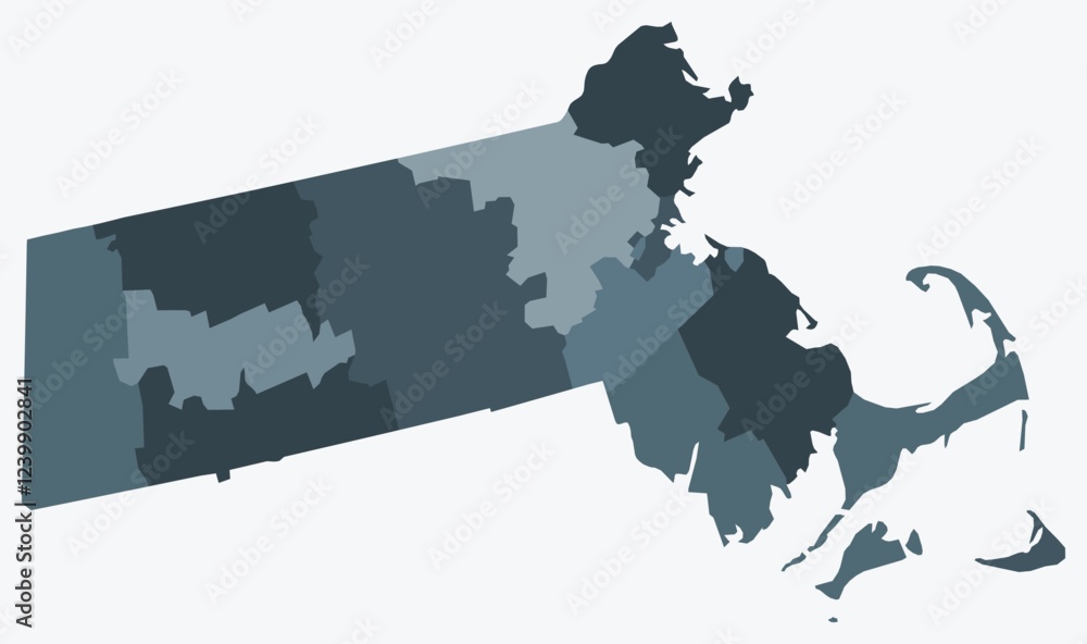 Vector de Stock Map of Massachusetts with counties. Just a simple state ...