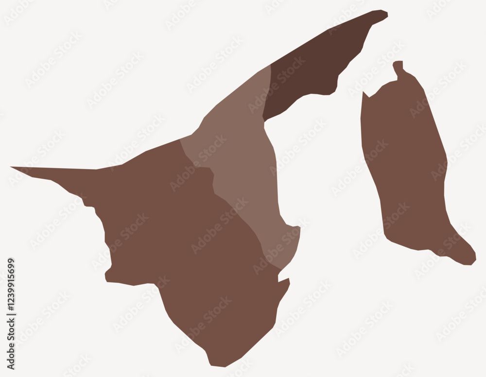 Map of Brunei with regions. Just a simple country border map with ...