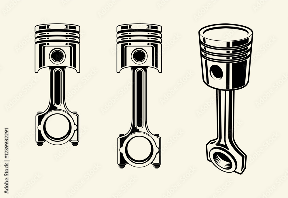three pistons monochrome style vector illustration isolated on cream background. Design element ...