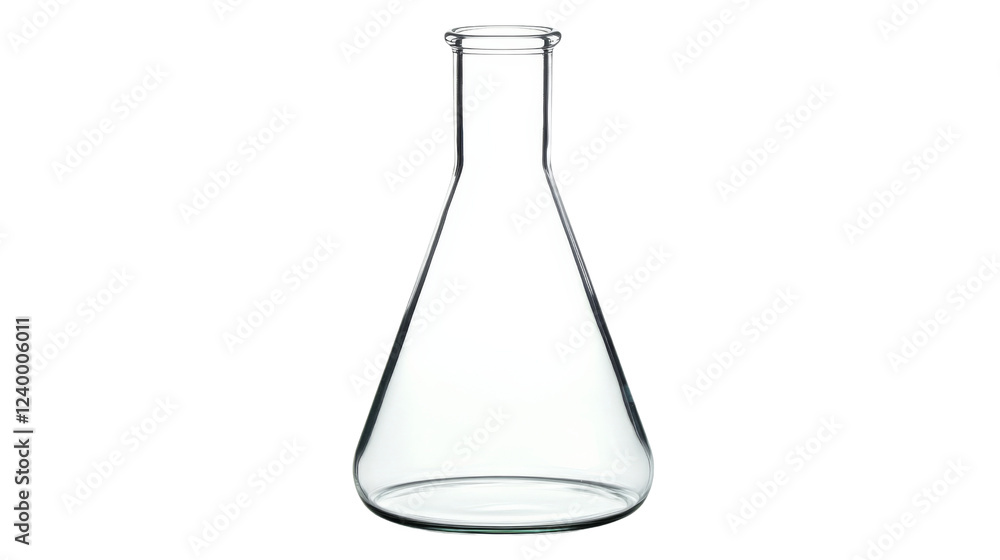 Empty erlenmeyer flask standing on transparent background for science ...