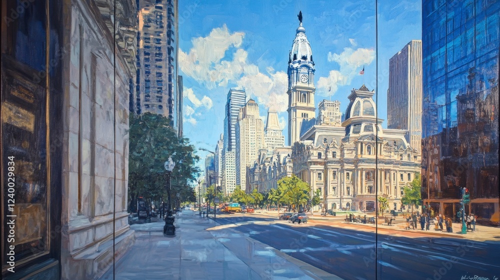 Foto de Stock Philadelphia skyline with a clear view of the historic ...
