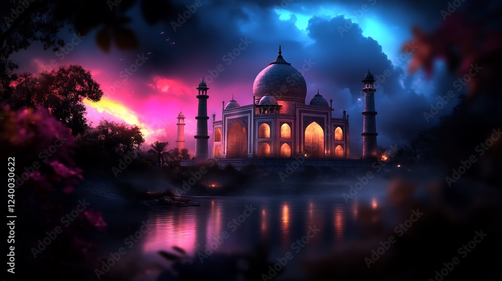 Taj Mahal Night Fantasy: A breathtaking digital artwork depicting the ...