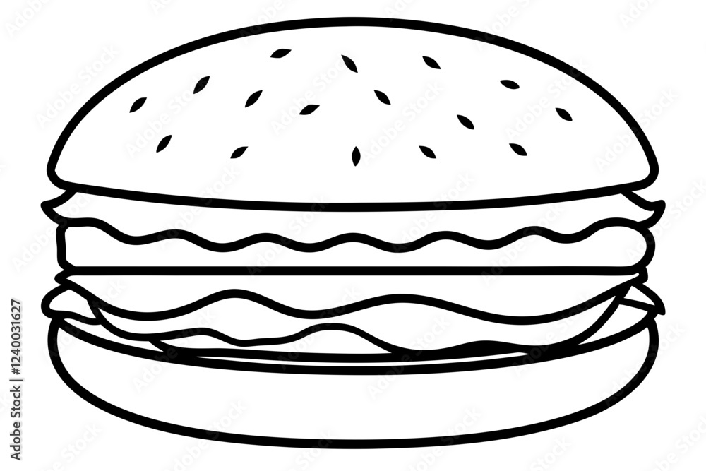 Hamburger outline drawing vector, Burger line art icon vector Stock ...