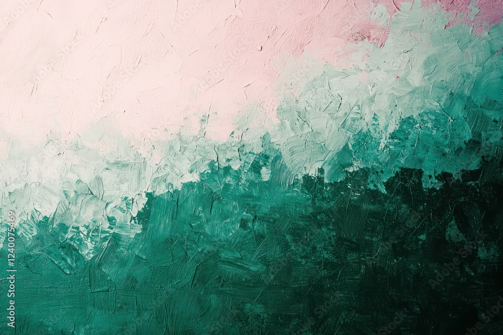 Emerald green and soft blush pink gradients blend with rugged noise ...