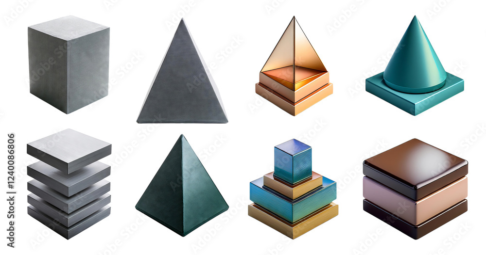 Geometric Shapes Collection in Various Materials and Textures, isolated ...