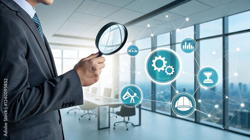 Stock-Illustration „Business analysis, magnifying glass, data ...