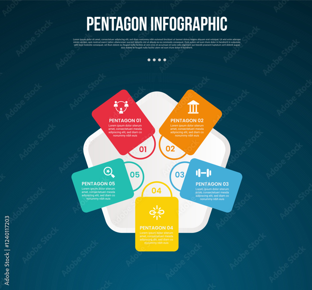 pentagon base shape template infographic with rotated rectangle on ...