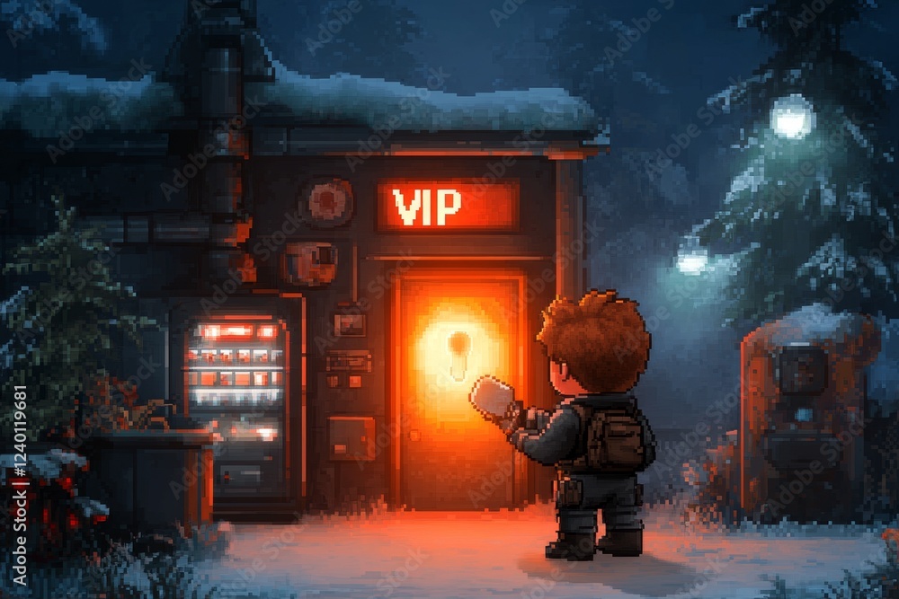 A pixel art depiction of a video game character unlocking a VIP ...