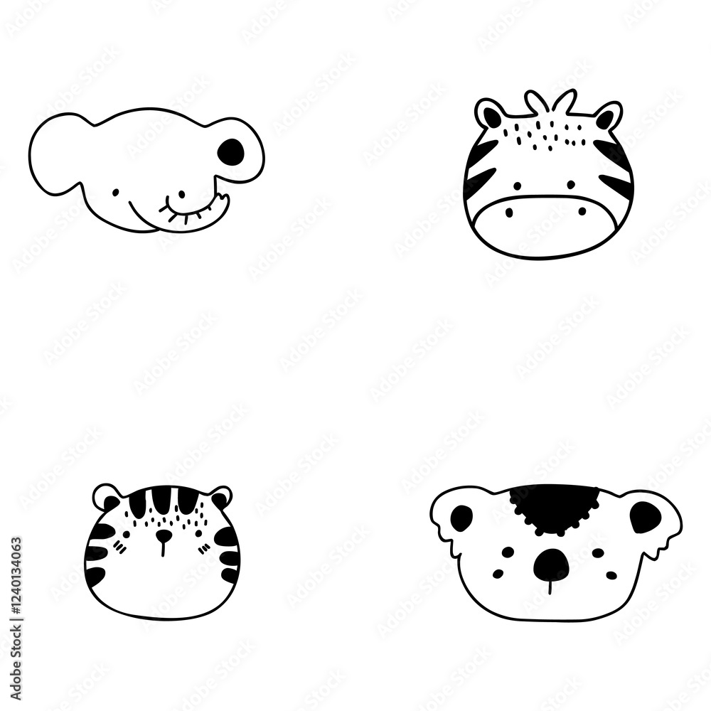 friendly animal faces simple design for digital and print media with a ...
