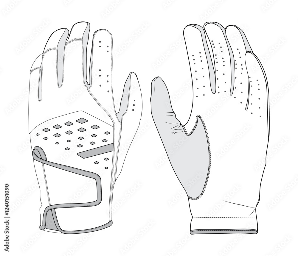 Golf Glove flat sketch vector illustration technical cad drawing sport ...