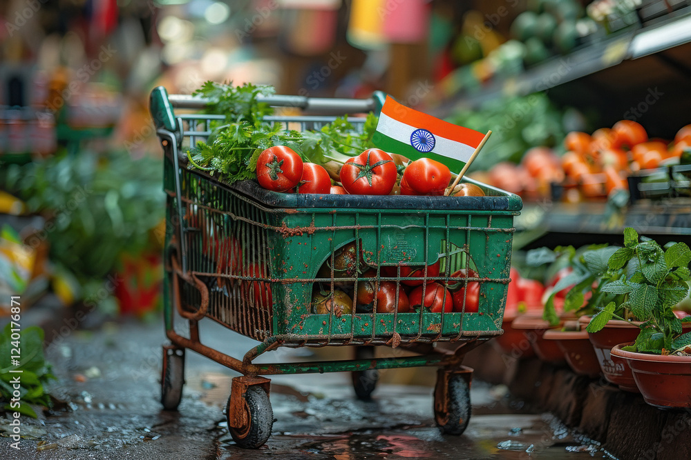 shopping trolley with indian flag at supermarket Stock Photo | Adobe Stock