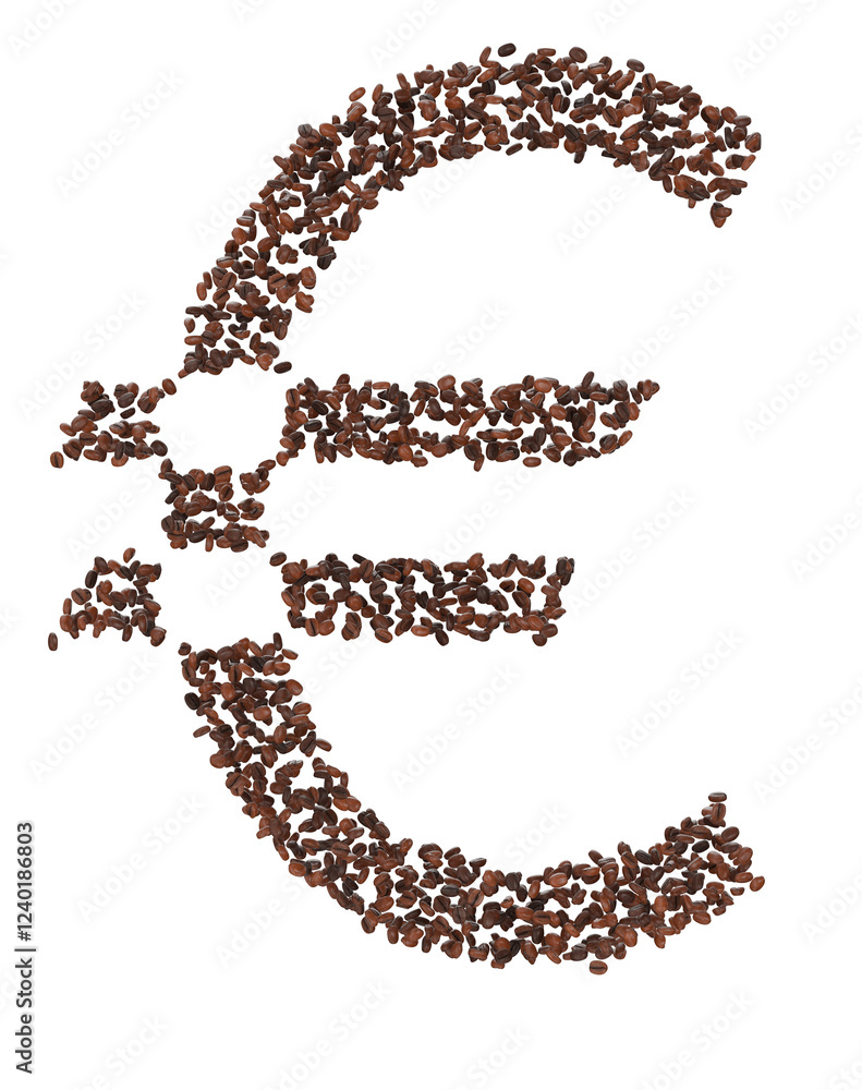 3D Render of € Euro Symbol Made from Coffee Beans on Transparent ...