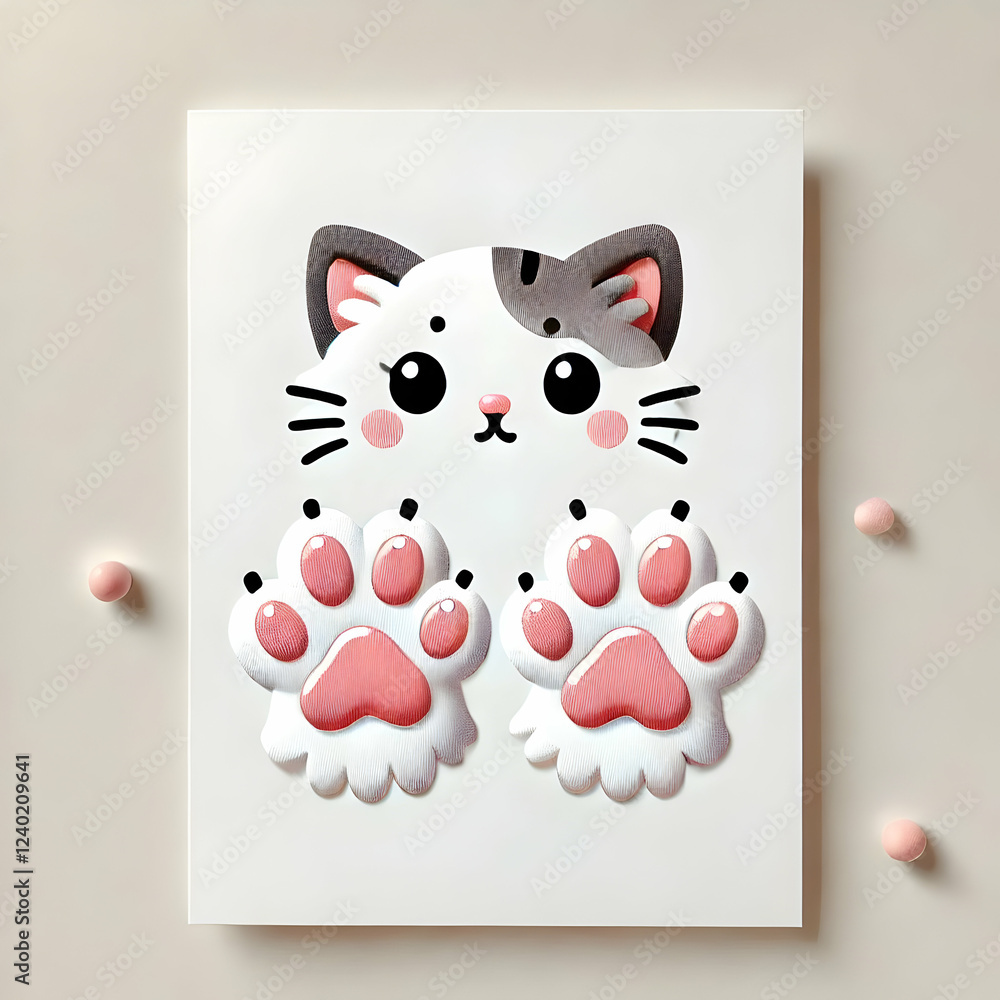 Cute Cat Paw Print and Kitty Doodle Pattern Stock Illustration | Adobe ...