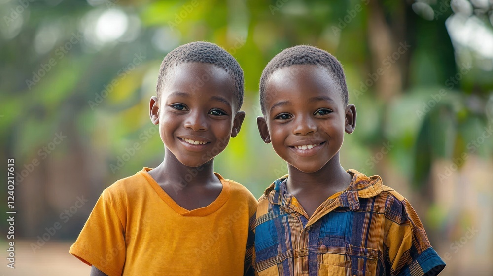 Two brothers standing together, smiling proudly after completing a ...