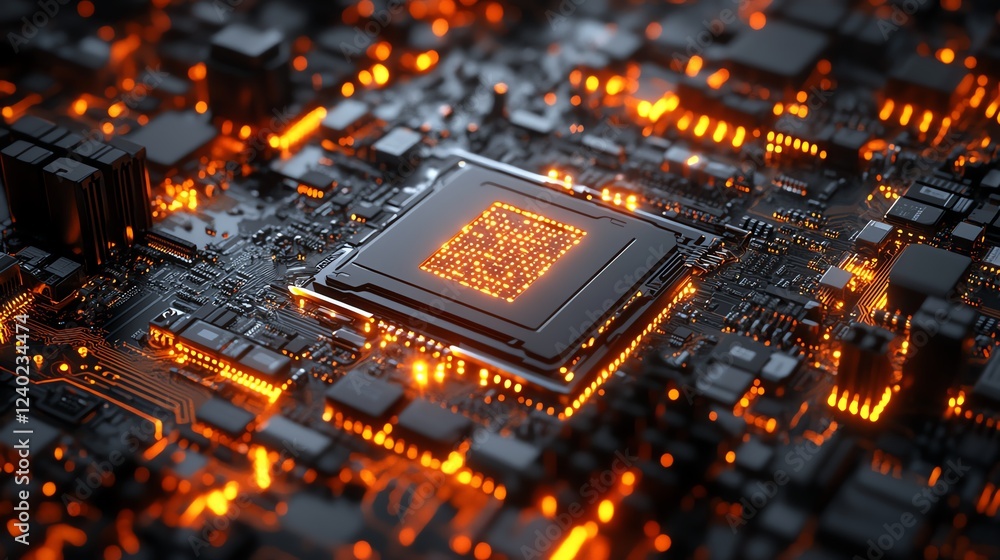 Gold Bitcoin coin installed as the central processor in a motherboard ...