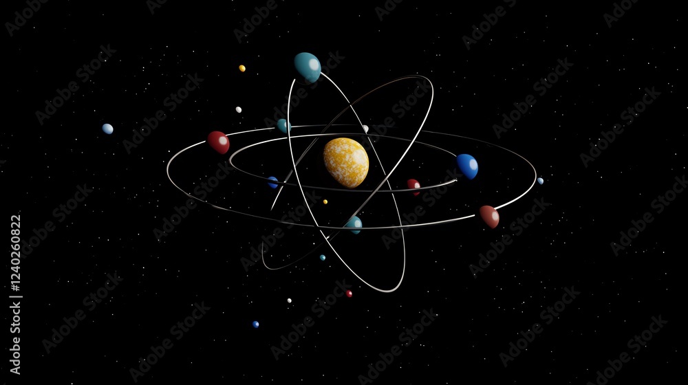 Solar system with planets and orbital paths. Stock Photo | Adobe Stock