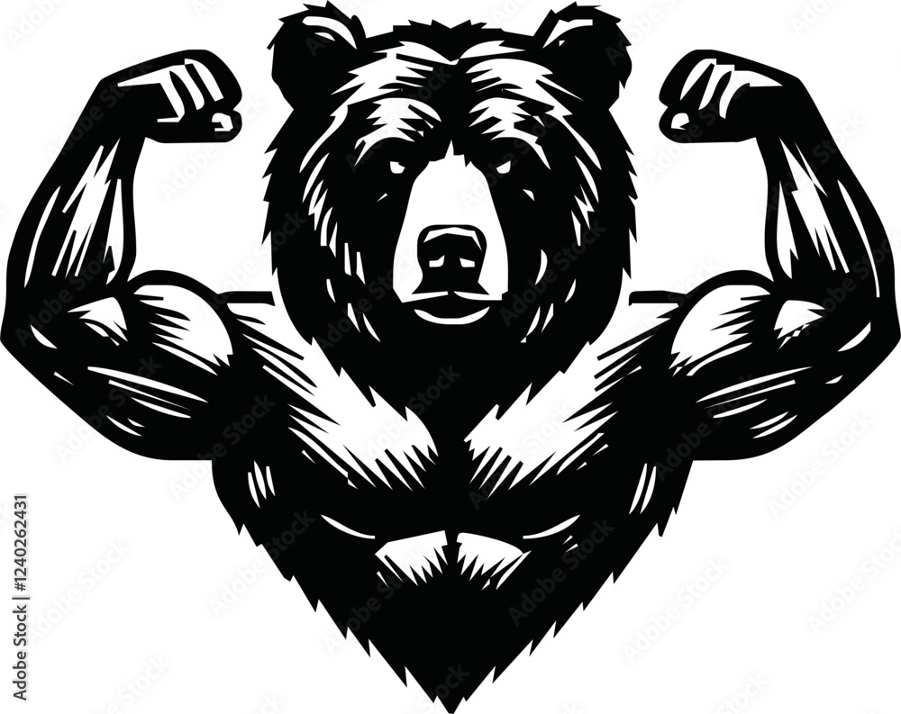 Strong bear animal showing his muscles, tidy mascot logo, different ...