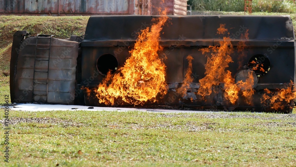 Fire explosion flammable airplane fire on smoke, hot danger flame ...