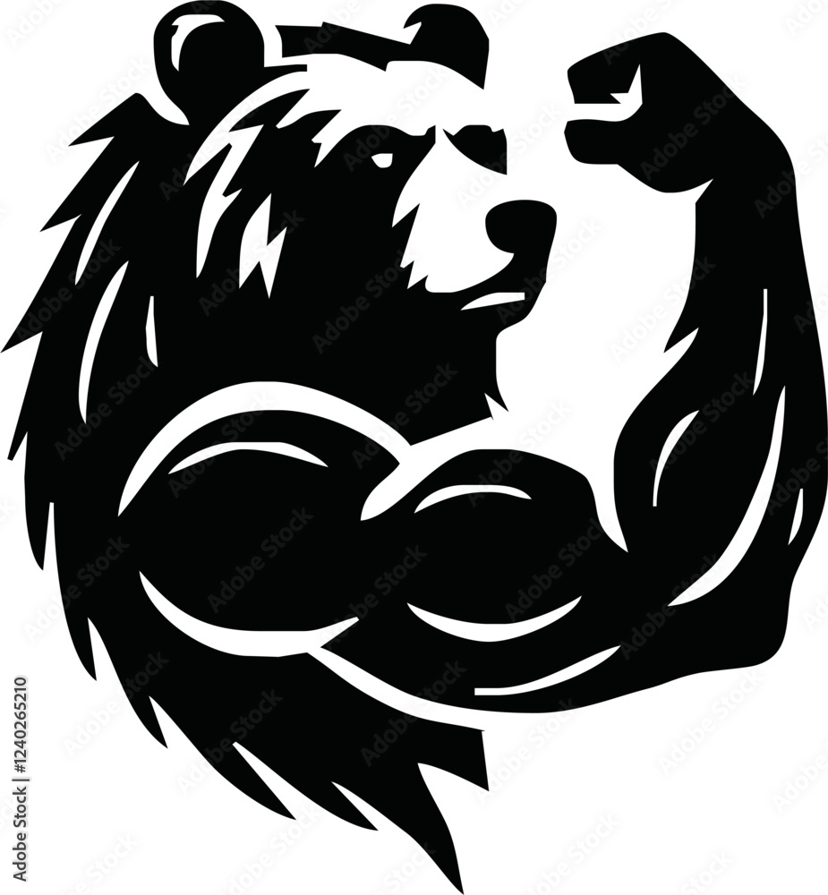 Strong bear animal showing his muscles, tidy mascot logo, different ...
